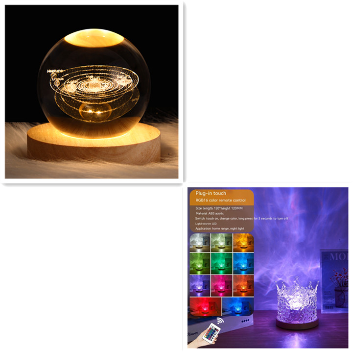 LED Water Ripple Ambient Night Light USB Rotating Projection Crystal ...