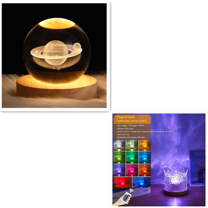 LED Water Ripple Ambient Night Light USB Rotating Projection Crystal ...