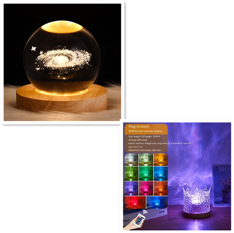 LED Water Ripple Ambient Night Light USB Rotating Projection Crystal ...