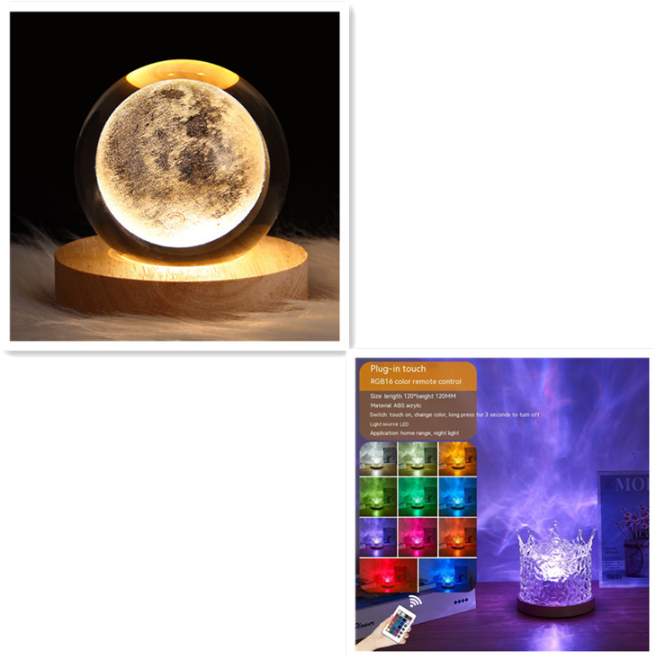 LED Water Ripple Ambient Night Light USB Rotating Projection Crystal ...