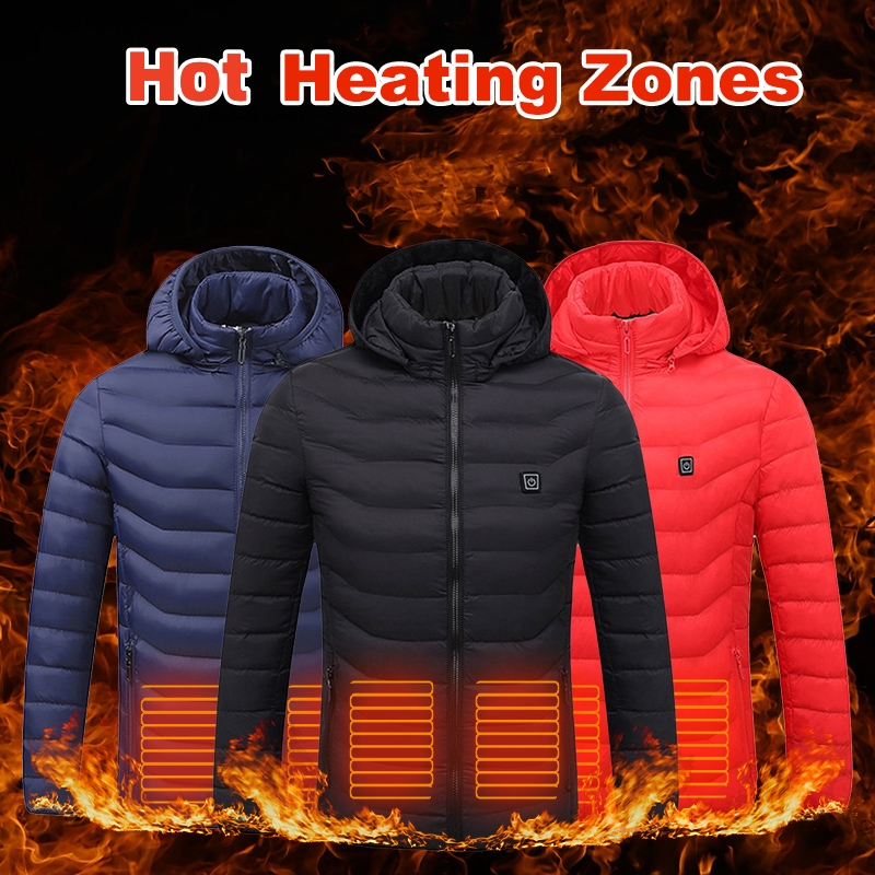 Men Heated Puffer Jacket Electric Heating Coat Insulated Hood ...
